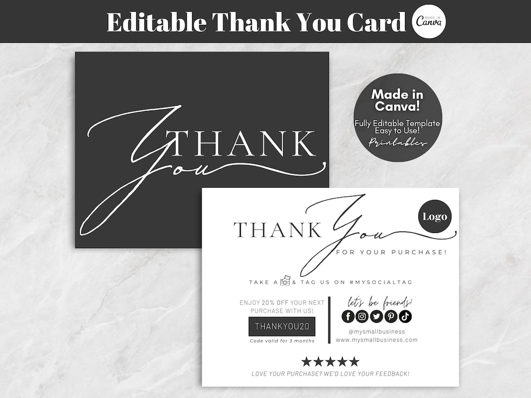 Editable Thank You Card Template, Packaging Product Insert Card, Small ...