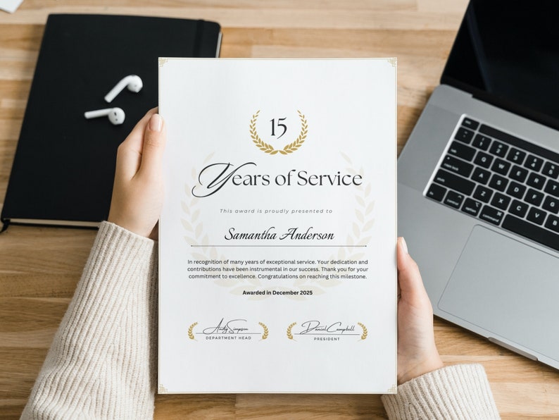Editable Years of Service Award Certificate, Employee Work Anniversary ...