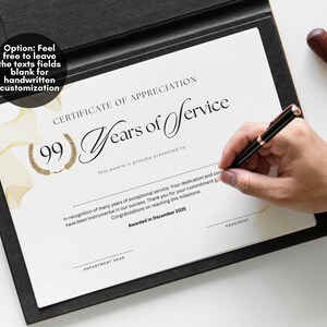 Editable Years of Service Award Certificate, Employee Work Anniversary ...