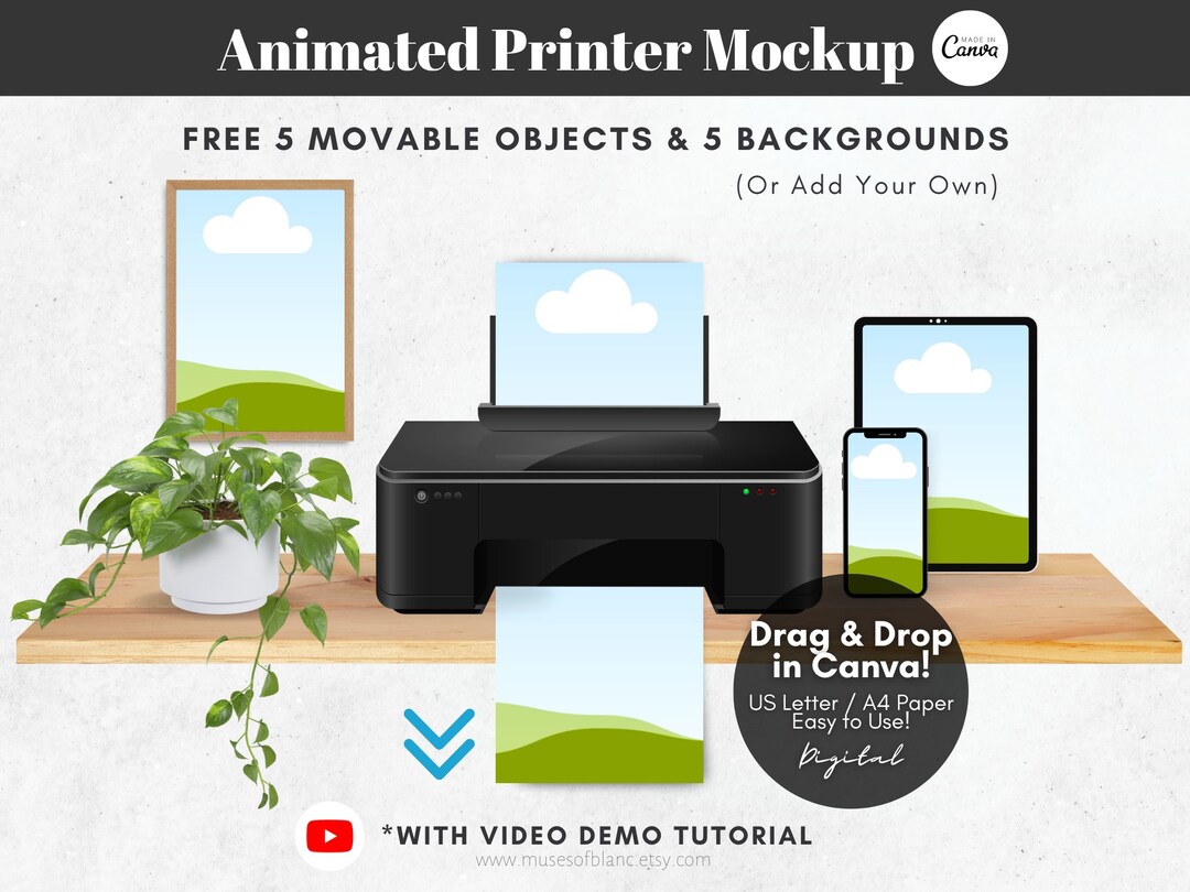 Animated Printer Mockup, Custom Mockup for Printable Sheet Paper Mockup ...