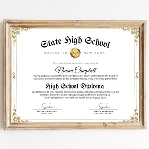 Editable High School Diploma Certificate Template, Printable Diploma ...