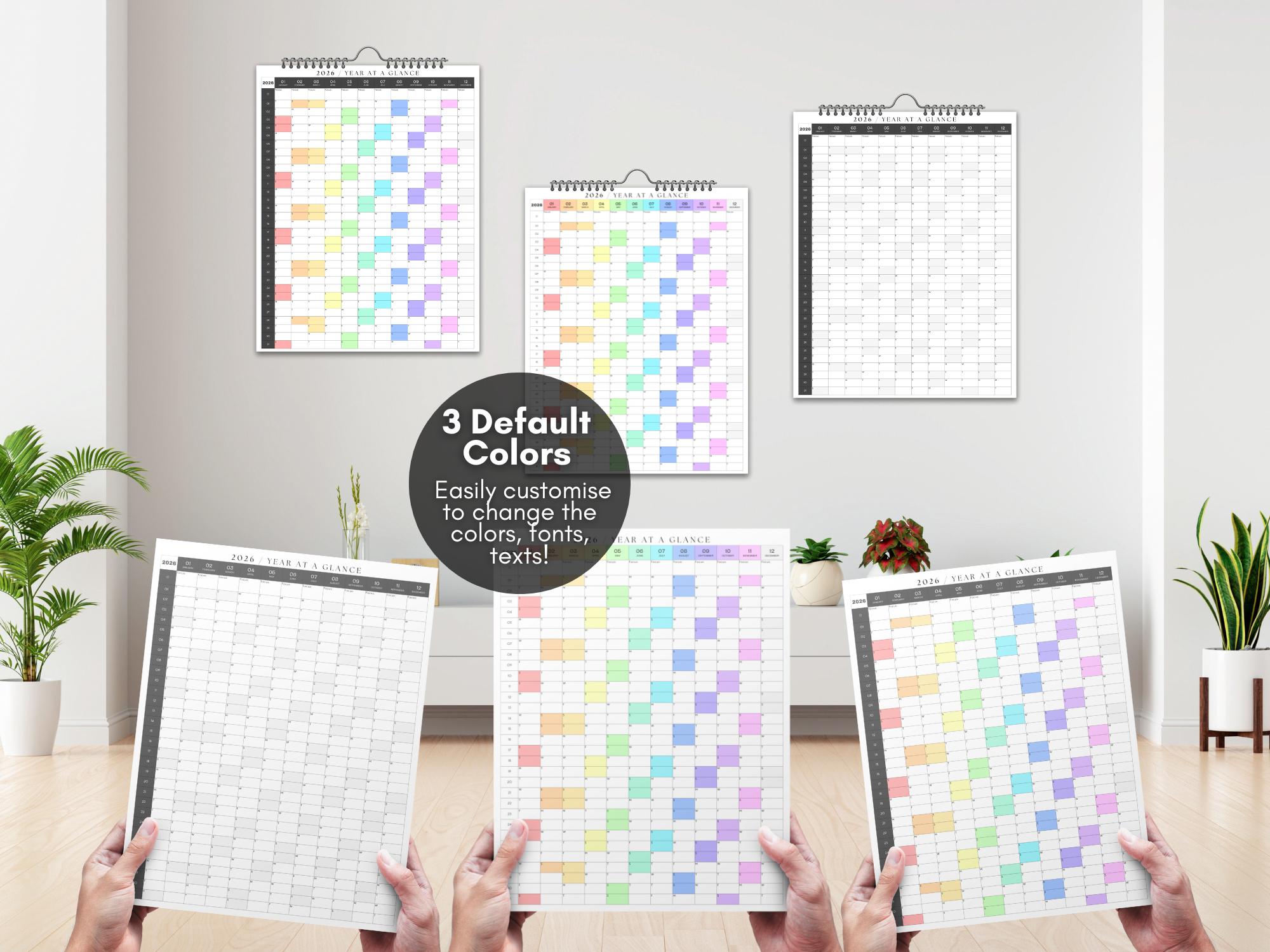 Editable 2026 Calendar Printable Year Planner, Year at a Glance 2026 ...