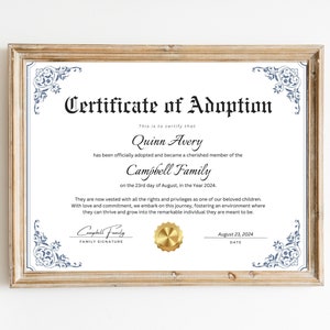 Editable Certificate of Adoption to Our Family, Printable Child ...