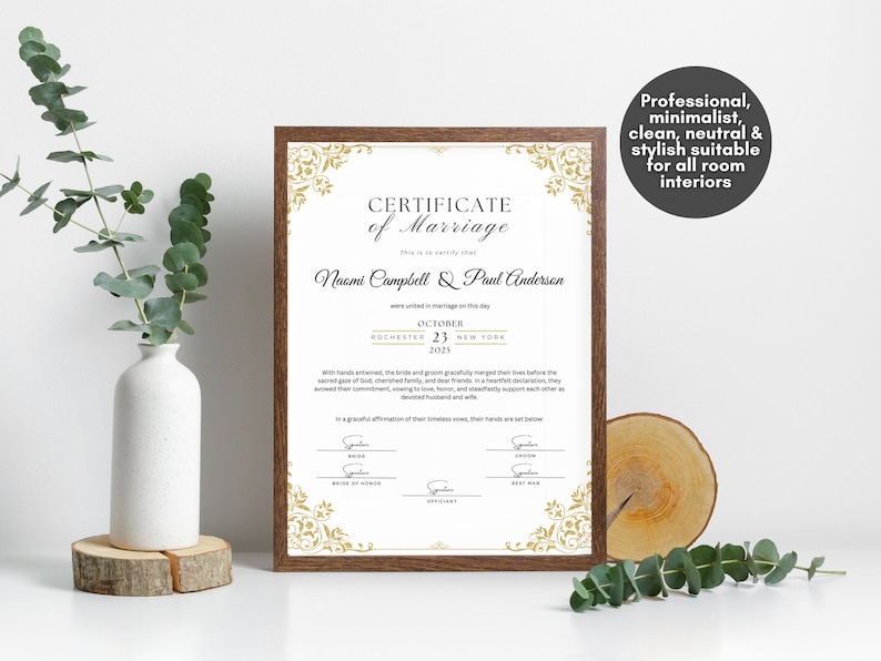 Editable Marriage Certificate Template, Printable Certificate of ...