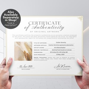 Editable Certificate of Authenticity for Artwork Template - Etsy
