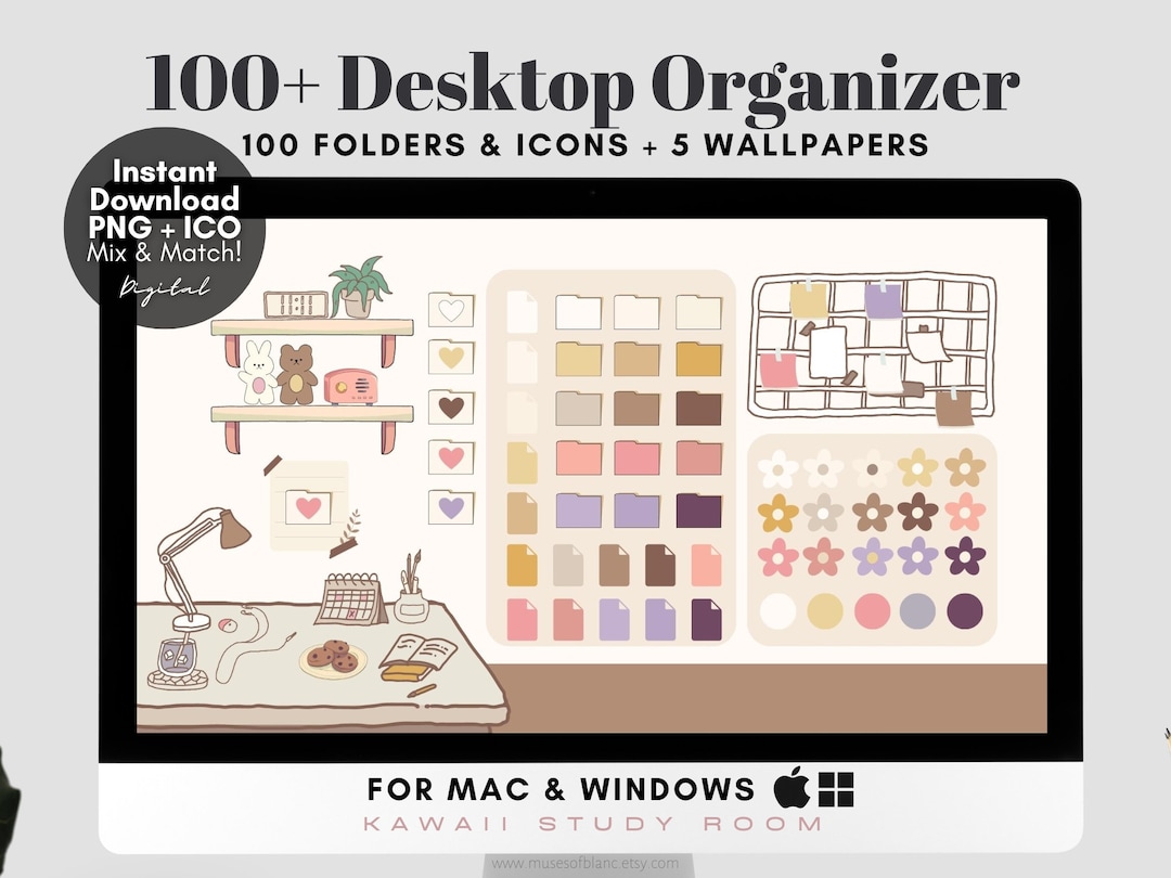 100 Cute Desktop Folder Icons Desktop Organizer Wallpaper for - Etsy