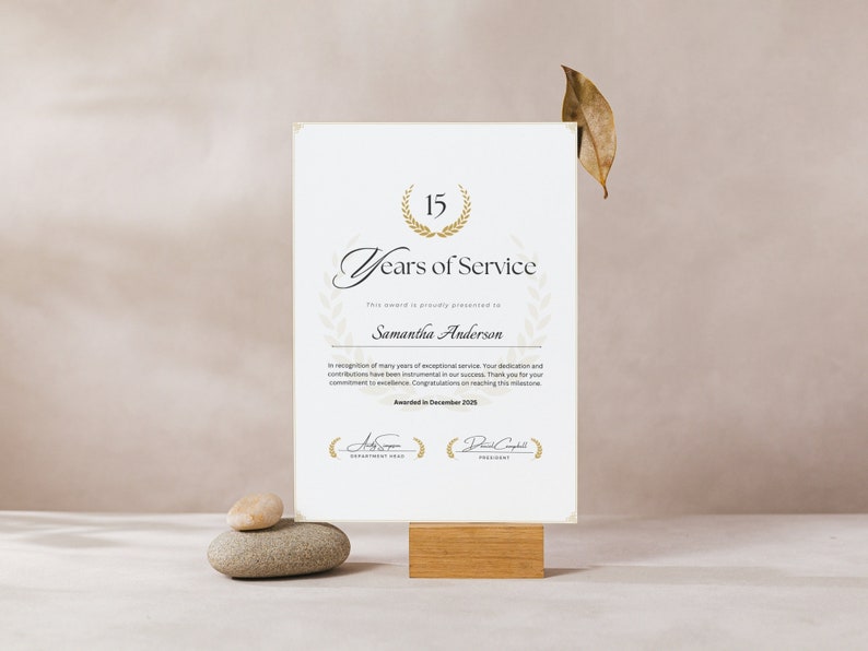 Editable Years of Service Award Certificate, Employee Work Anniversary ...