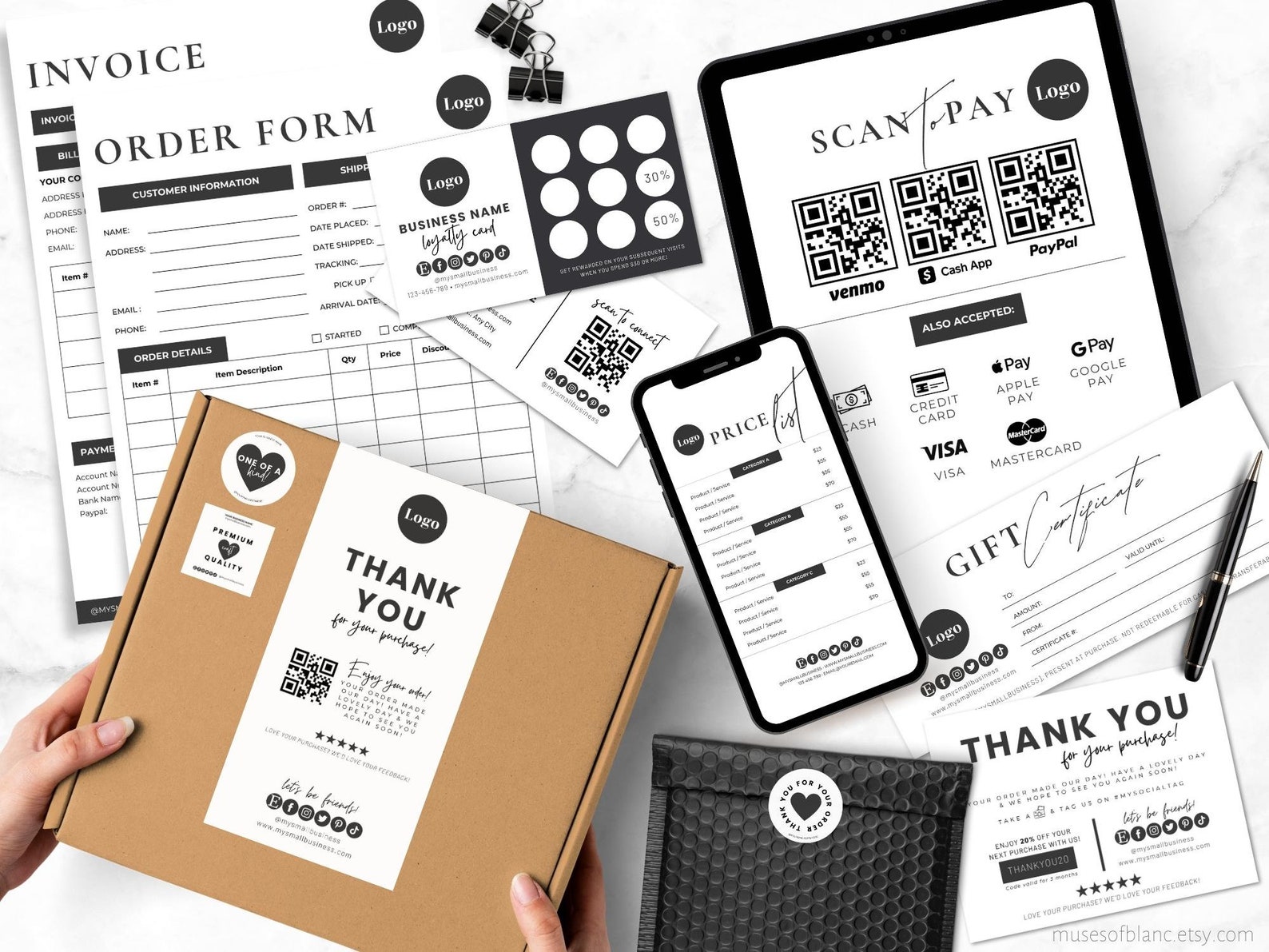 Editable Small Business Bundle Thank You Card Template Gift - Etsy