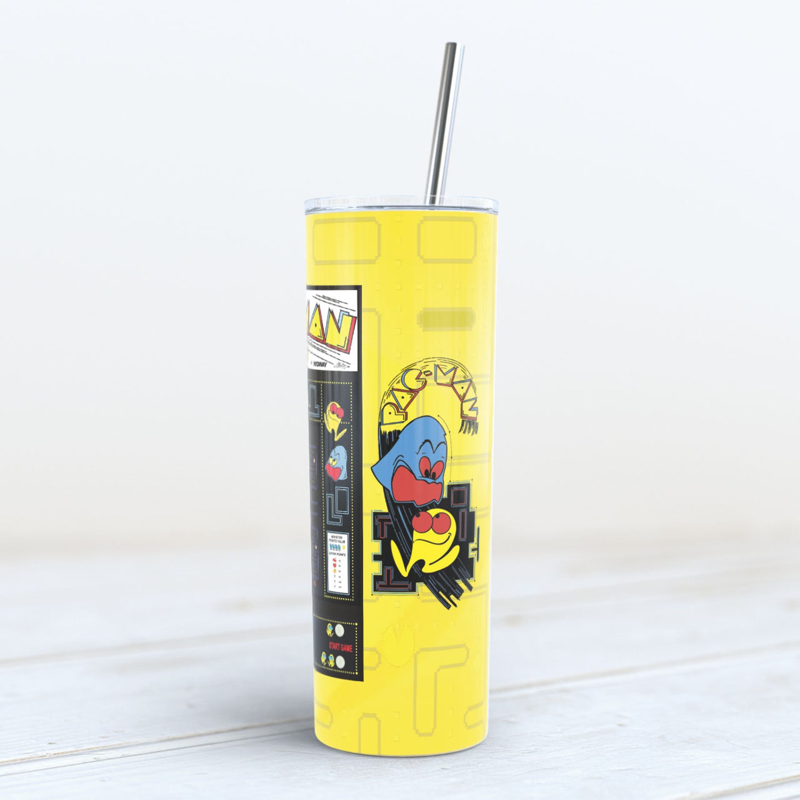 Classic Retro Arcade Pac Man Cup 20oz Skinny Tumbler - Etsy