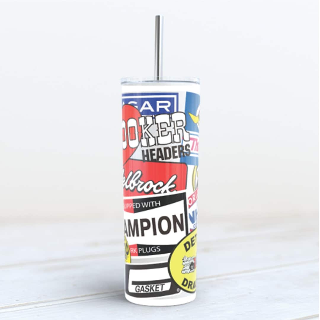 Vintage Drag Racing Sticker Boomb- 20oz Skinny Drink Stainless Tumbler ...