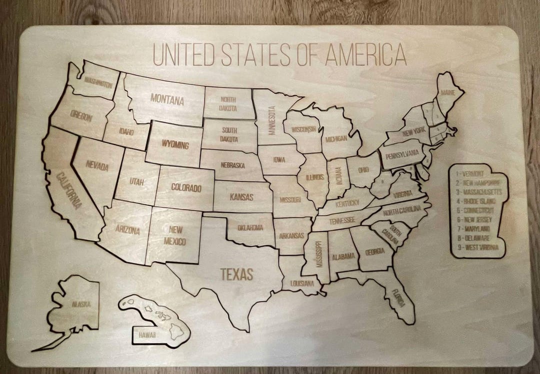 United States of America Wood Puzzle With State Capitals, USA Wooden ...
