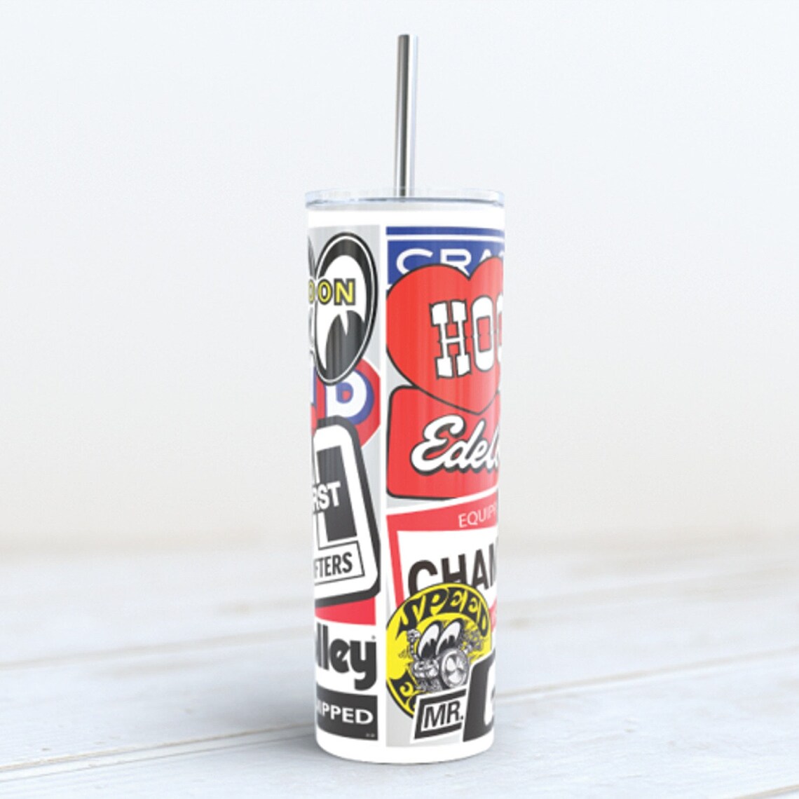 Vintage Drag Racing Sticker Boomb 20oz Skinny Drink Stainless Tumbler ...