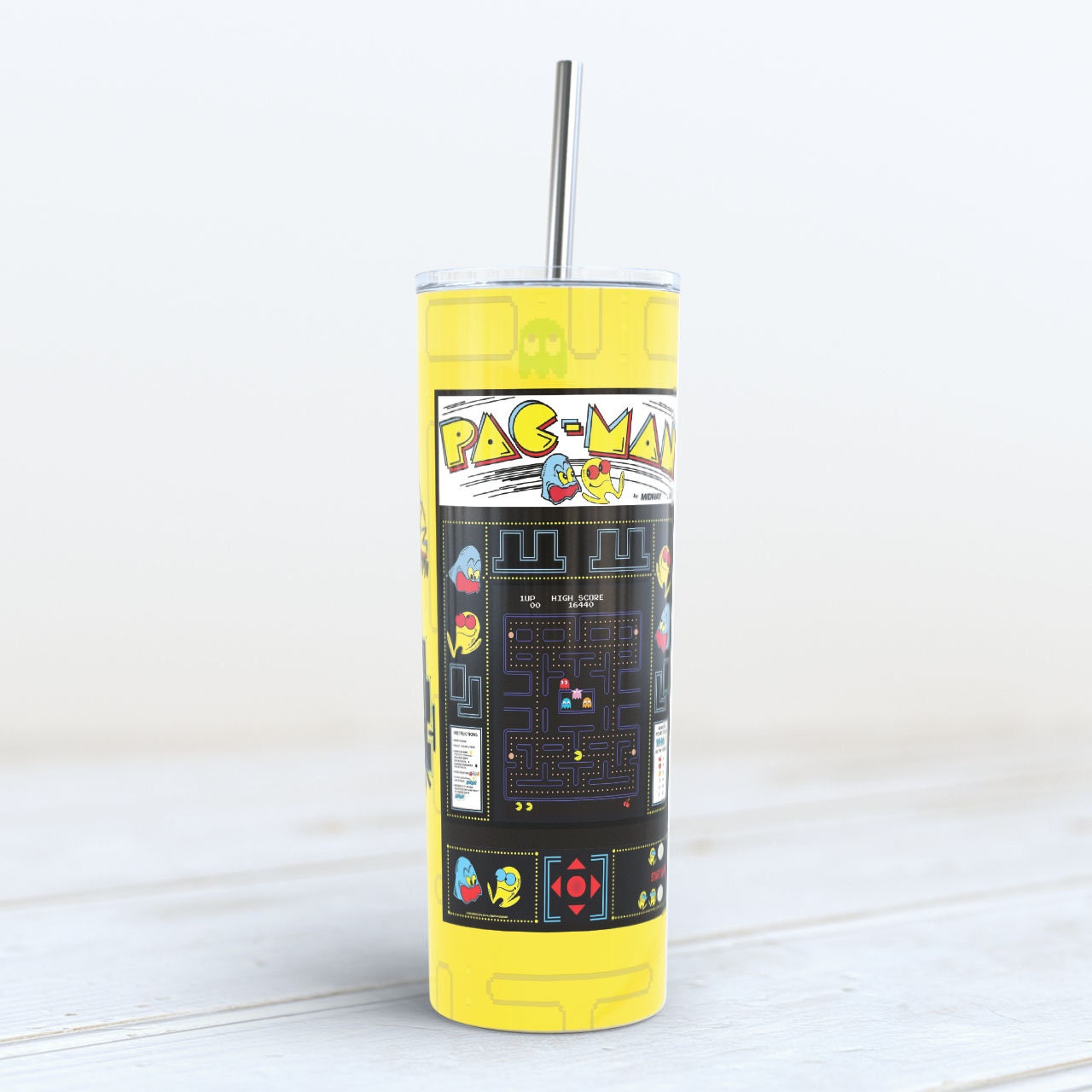 Classic Retro Arcade Pac Man Cup 20oz Skinny Tumbler - Etsy