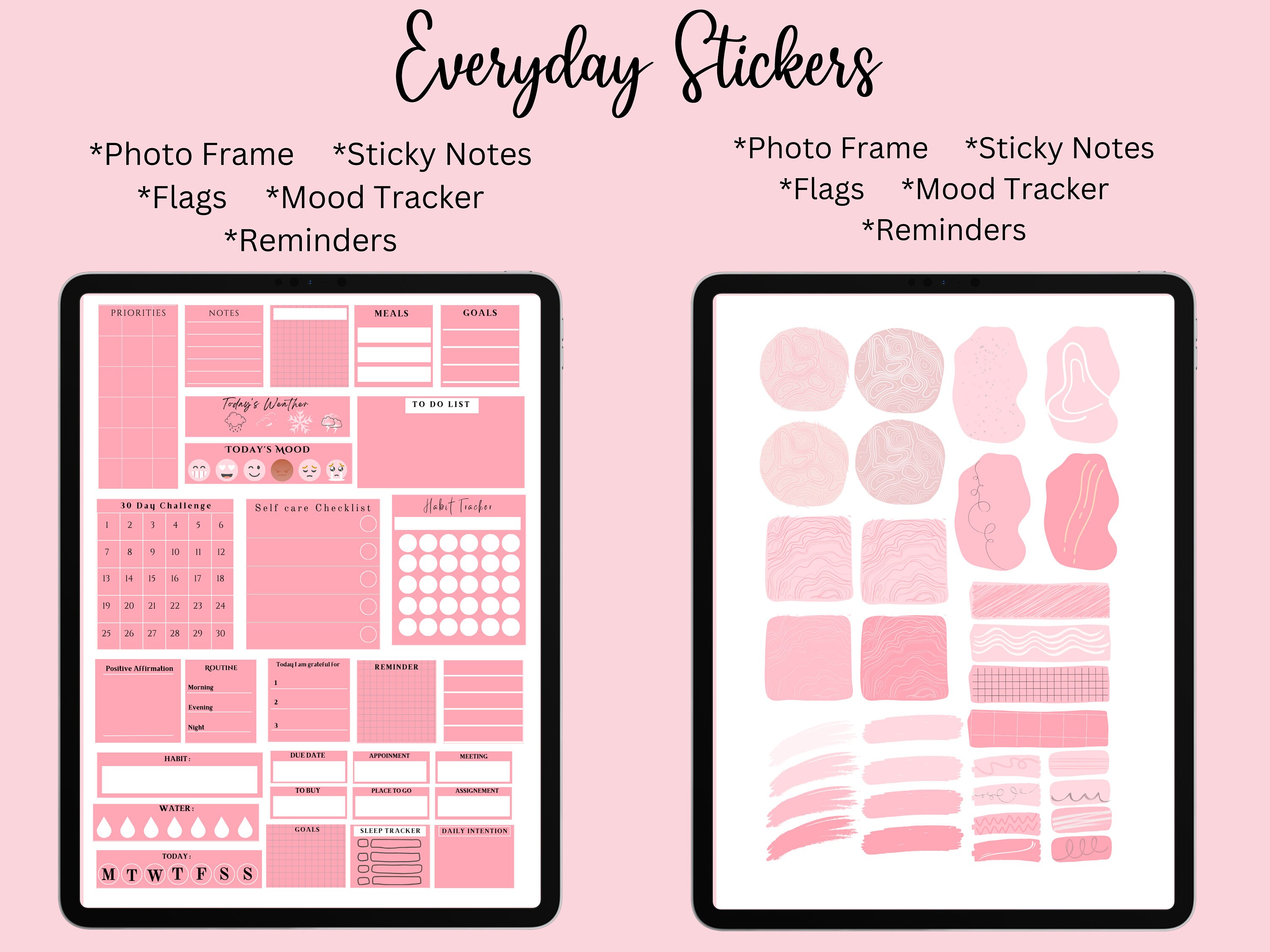 Goodnotes Pink Digital Stickers Daily Planning Pre-cropped for ...