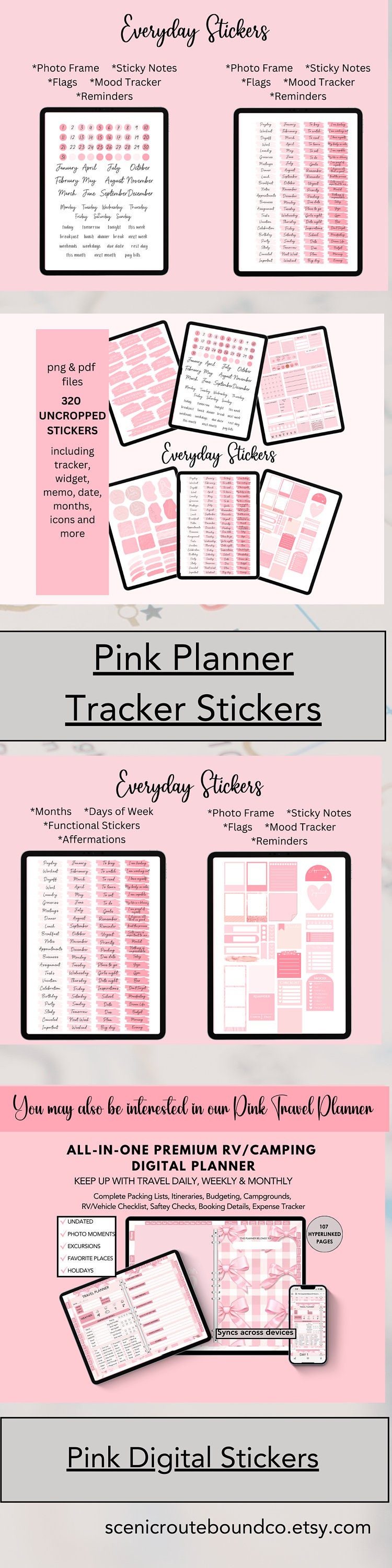 Goodnotes Pink Digital Stickers Daily Planning Pre-cropped for ...