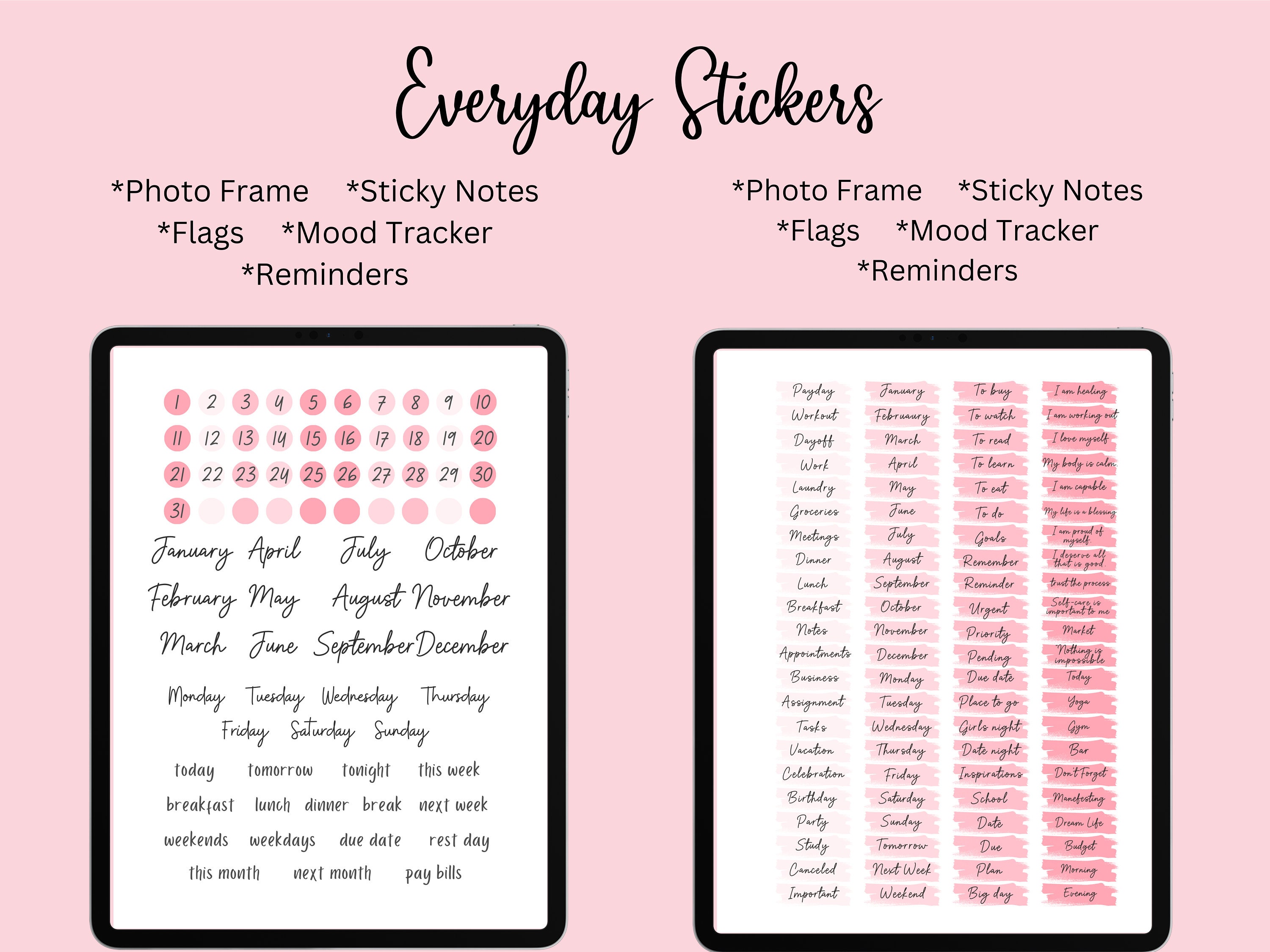 Goodnotes Pink Digital Stickers Daily Planning Pre-cropped for ...