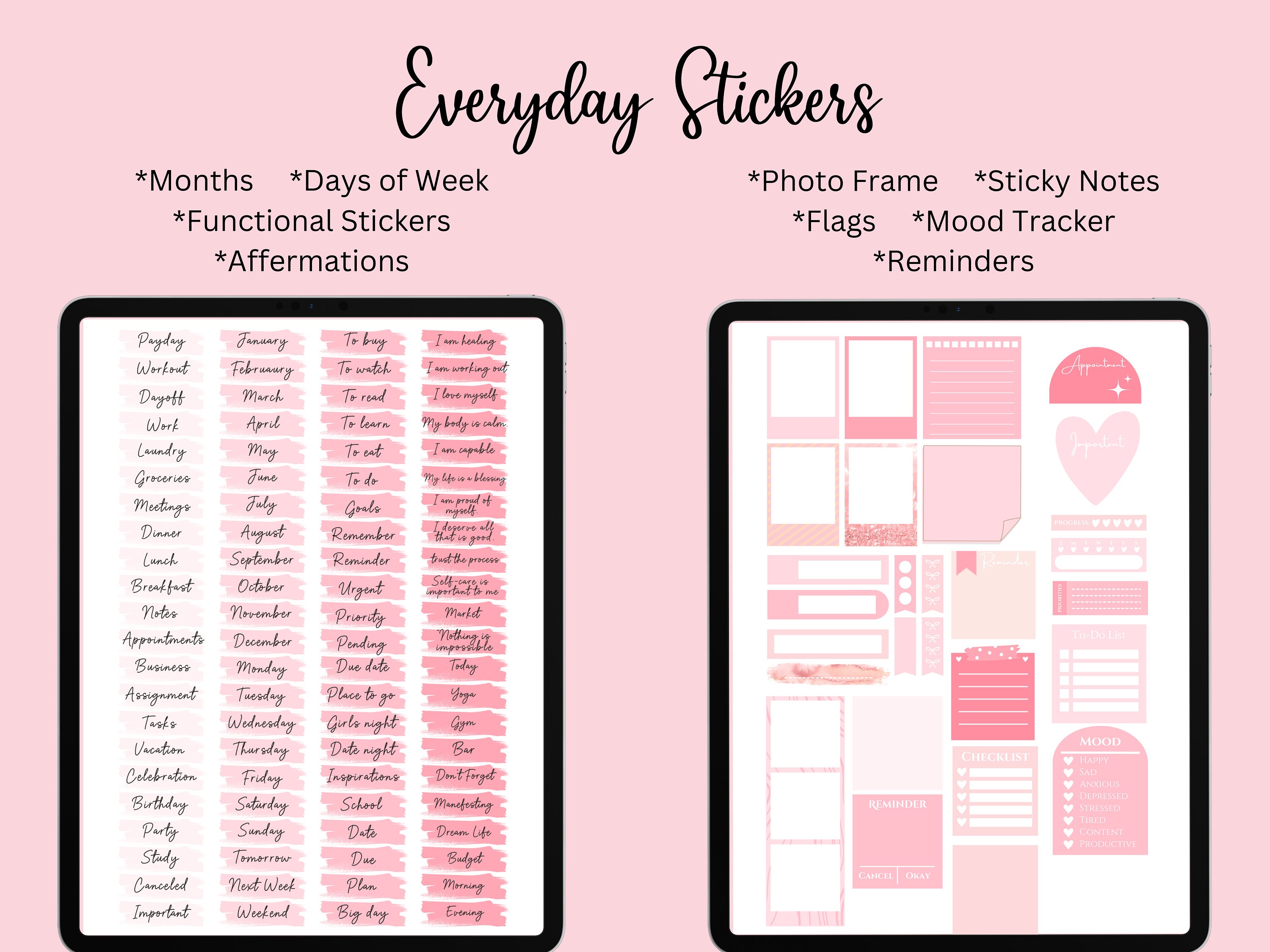Goodnotes Pink Digital Stickers Daily Planning Pre-cropped for ...