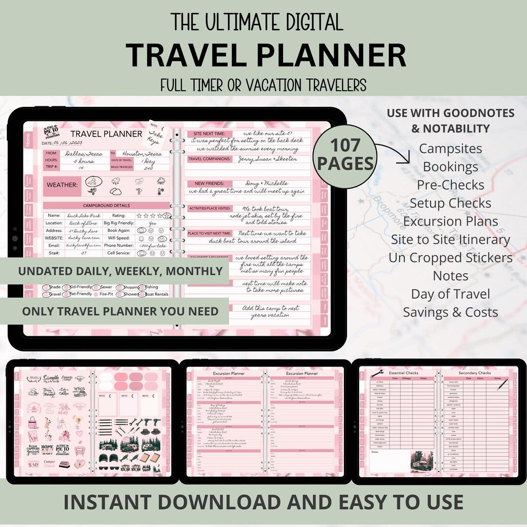 Digital Travel Planner RV Trip Organizer Camping Vacation Itinerary ...