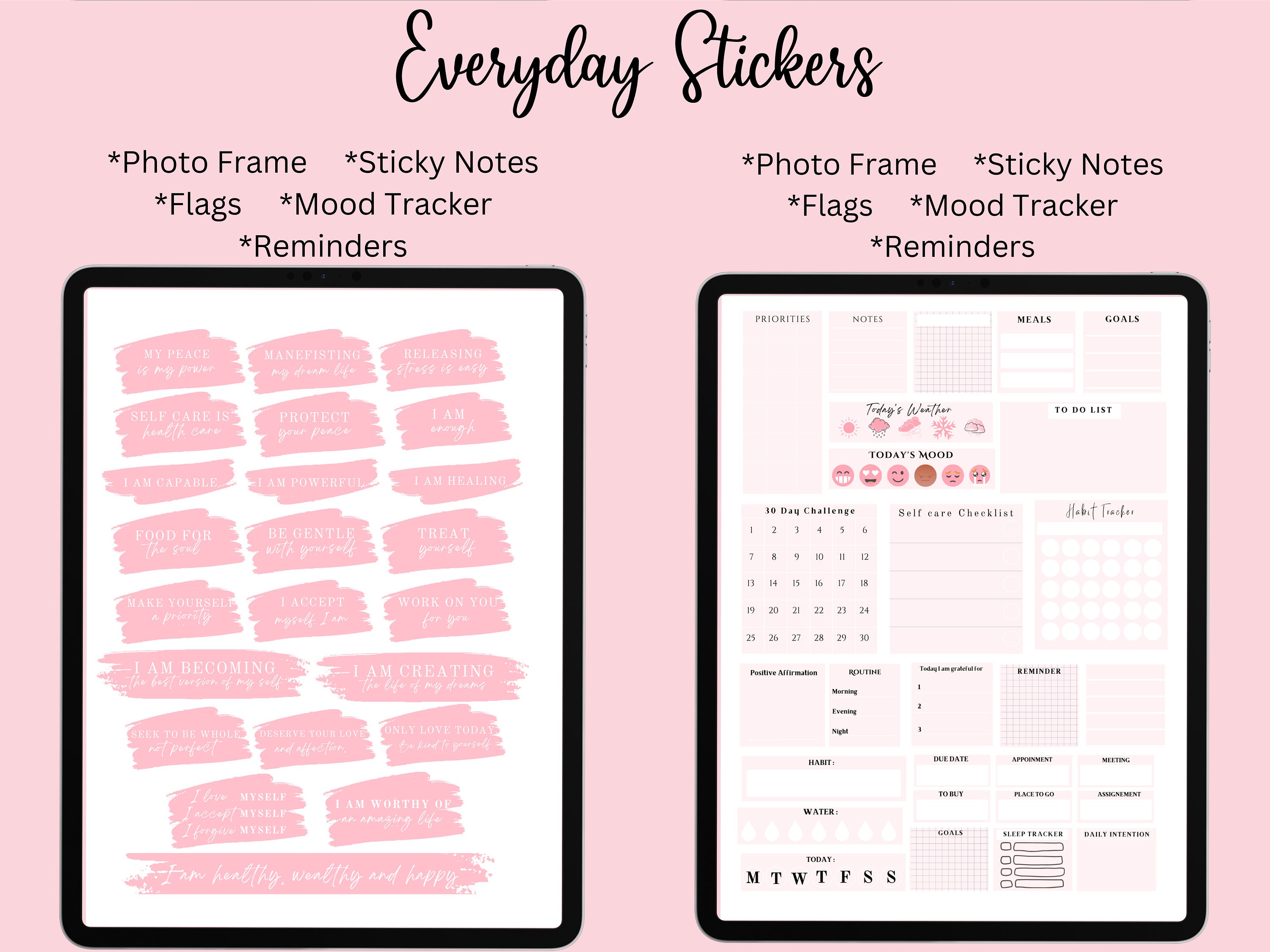 Goodnotes Pink Digital Stickers Daily Planning Pre-cropped for ...