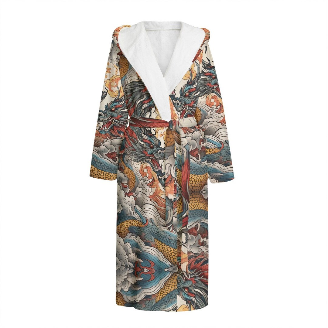 Dragon Unisex Flannel Hooded Bathrobe Plush Thick Cozy Cuddly Hooded ...