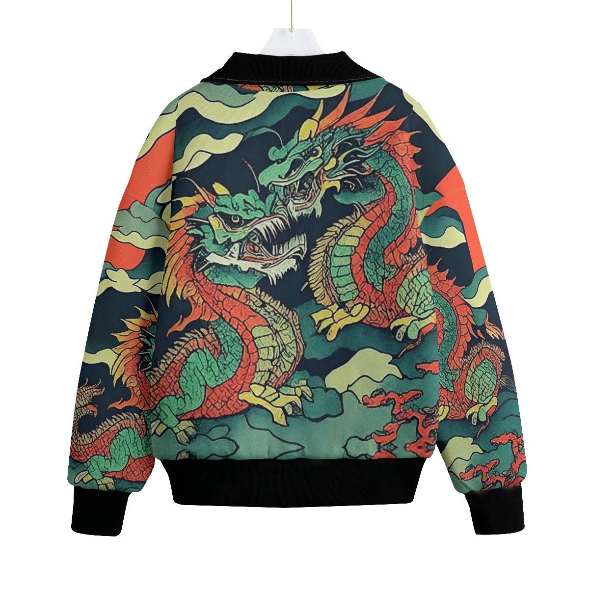Chinese Dragon Bomber Jacket Unisex Knitted Fleece Dragons Black Mens ...