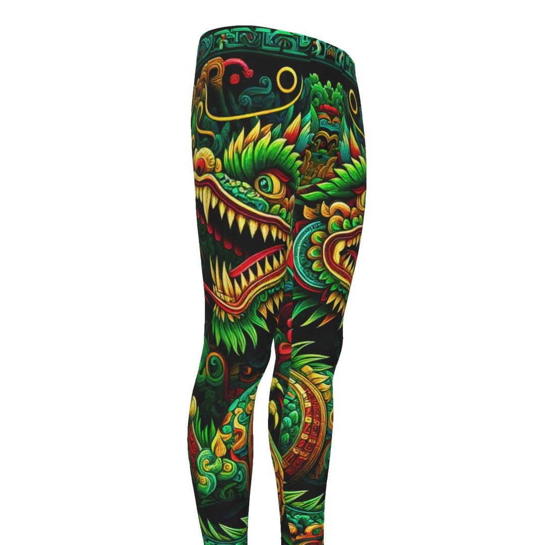 Aztec Dragon Leggings Martial Arts Athletic Combat Fitness Gym Running ...