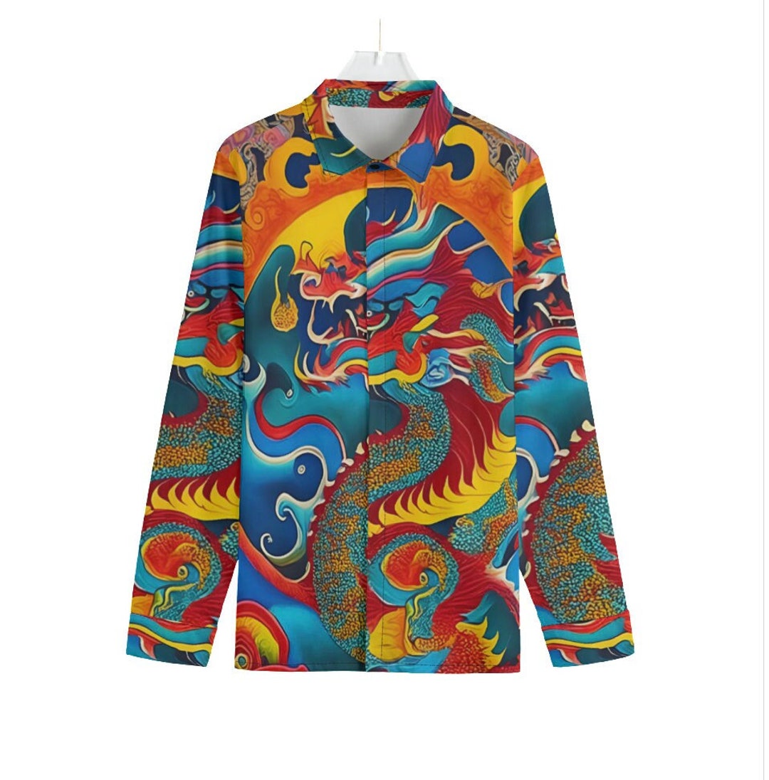 Dragon 100% Cotton Dress Shirt Long Sleeve Baroque Dragons Button up ...