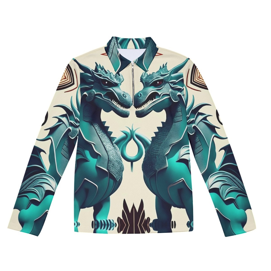 Dragon Mans Dress Shirt Dragons AOP Men's Long Sleeve Shirt Art Deco ...