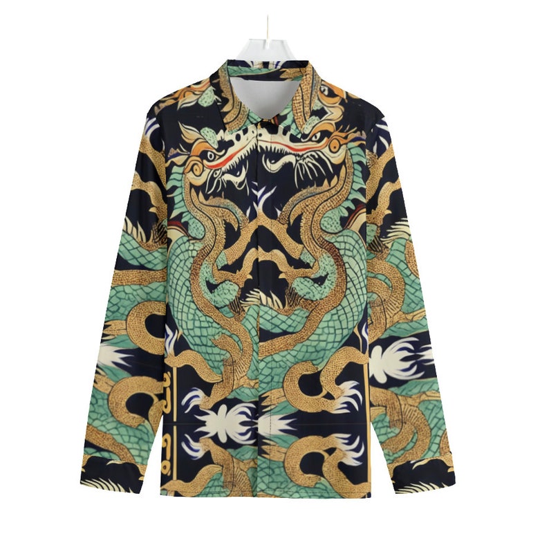 Dragon Cotton Dress Shirt Long Sleeve Hawaiian Dragons Button up Down ...