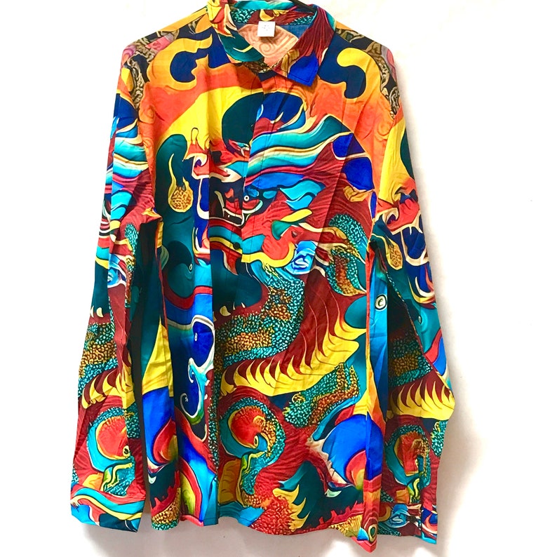 Dragon 100% Cotton Dress Shirt Long Sleeve Baroque Dragons Button up ...