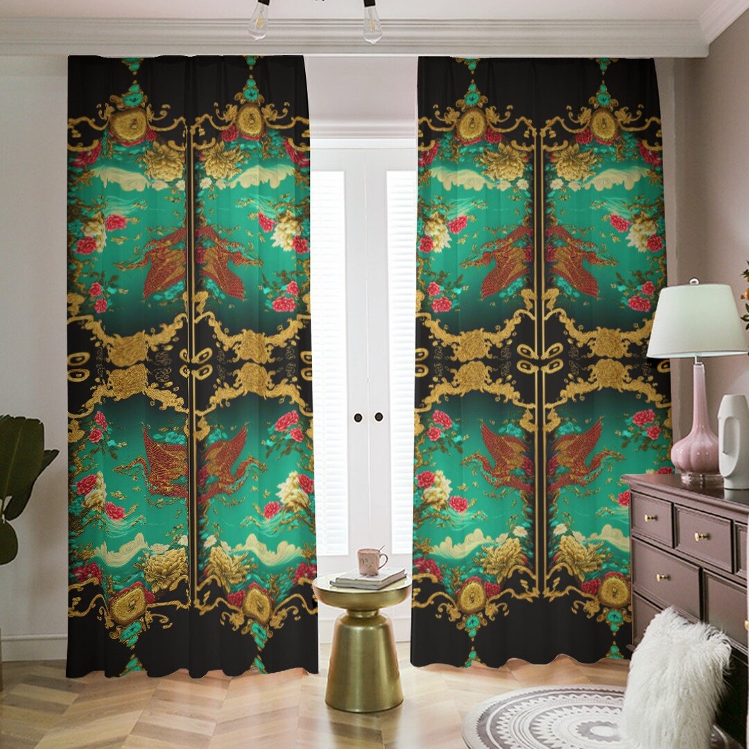 Exotic Dragon Black Out Curtains Oriental Asian Chinese Dragons Dojo ...
