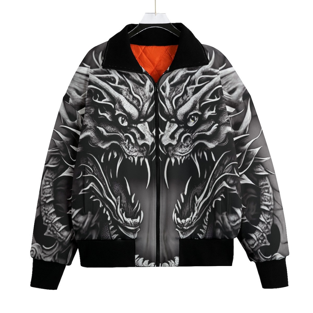 Gothic Dragon Bomber Jacket Unisex Knitted Fleece Goth Dragons Black ...
