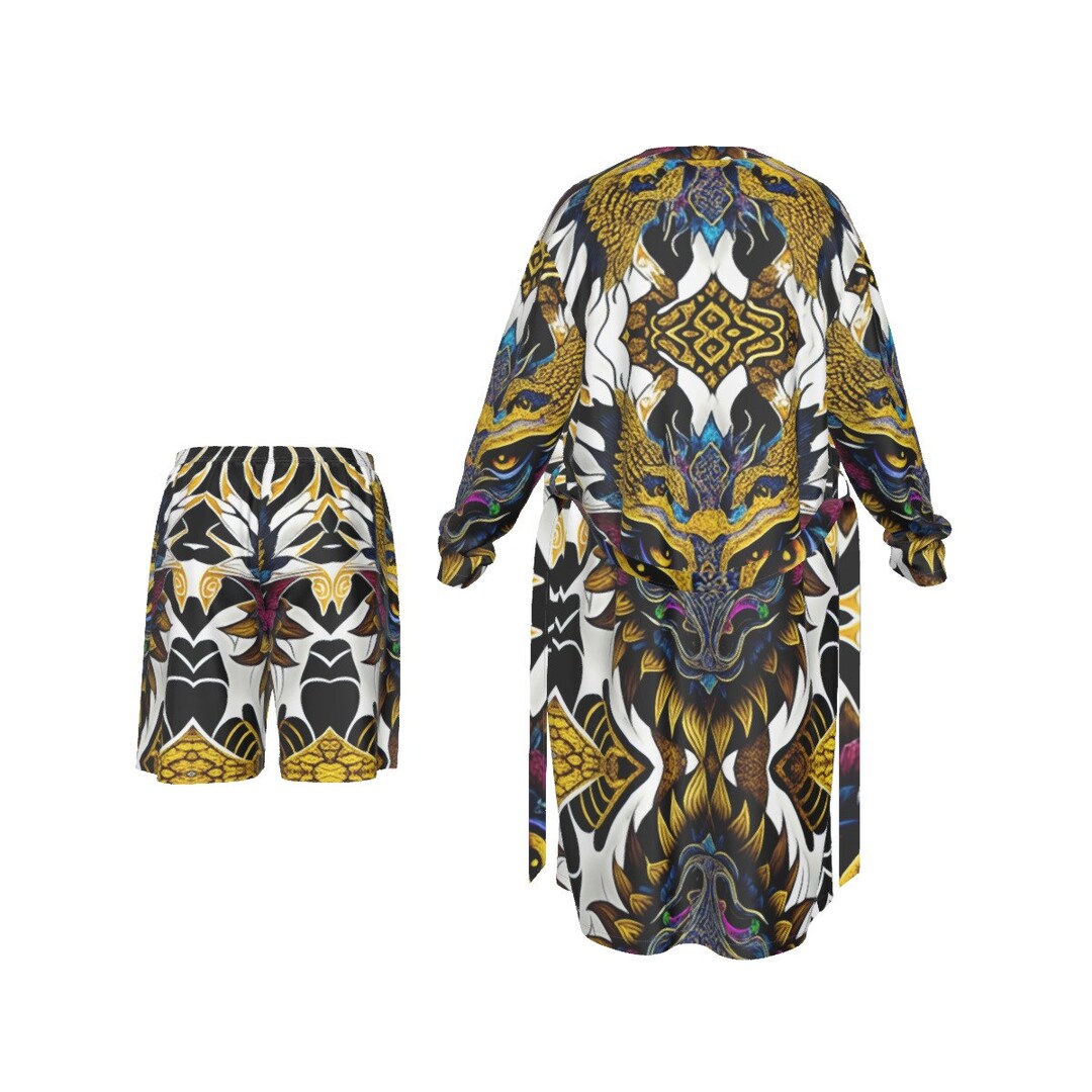 Dragon Kimono Set Shorts Robe All-over Print Man's Long Sleeve Pajamas ...