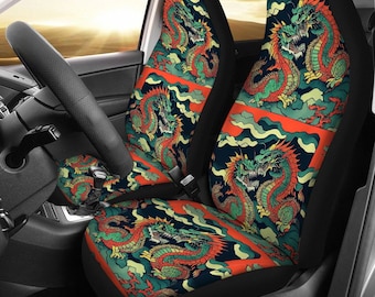 Gold Teal Crane Dragon Car Seat Cover Thick Cushion Front Seats ...