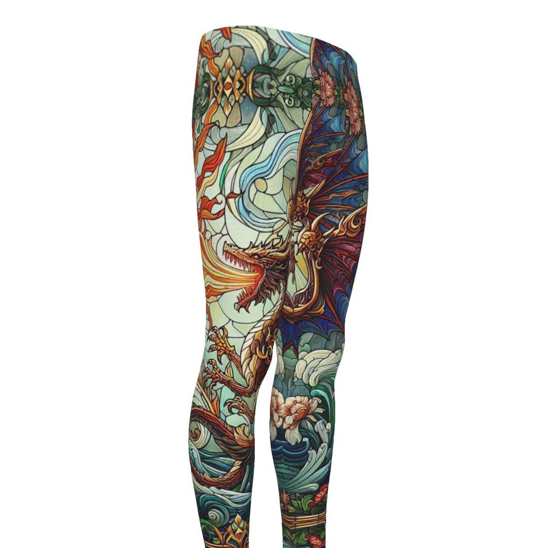 Stained Glass Window Dragon Leggings Martial Arts Athletic Combat ...