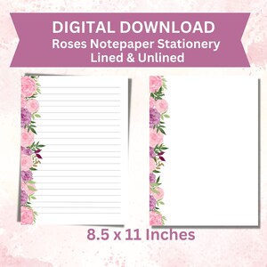 Watercolor Roses Printable Stationery Set of 6 Digital - Etsy