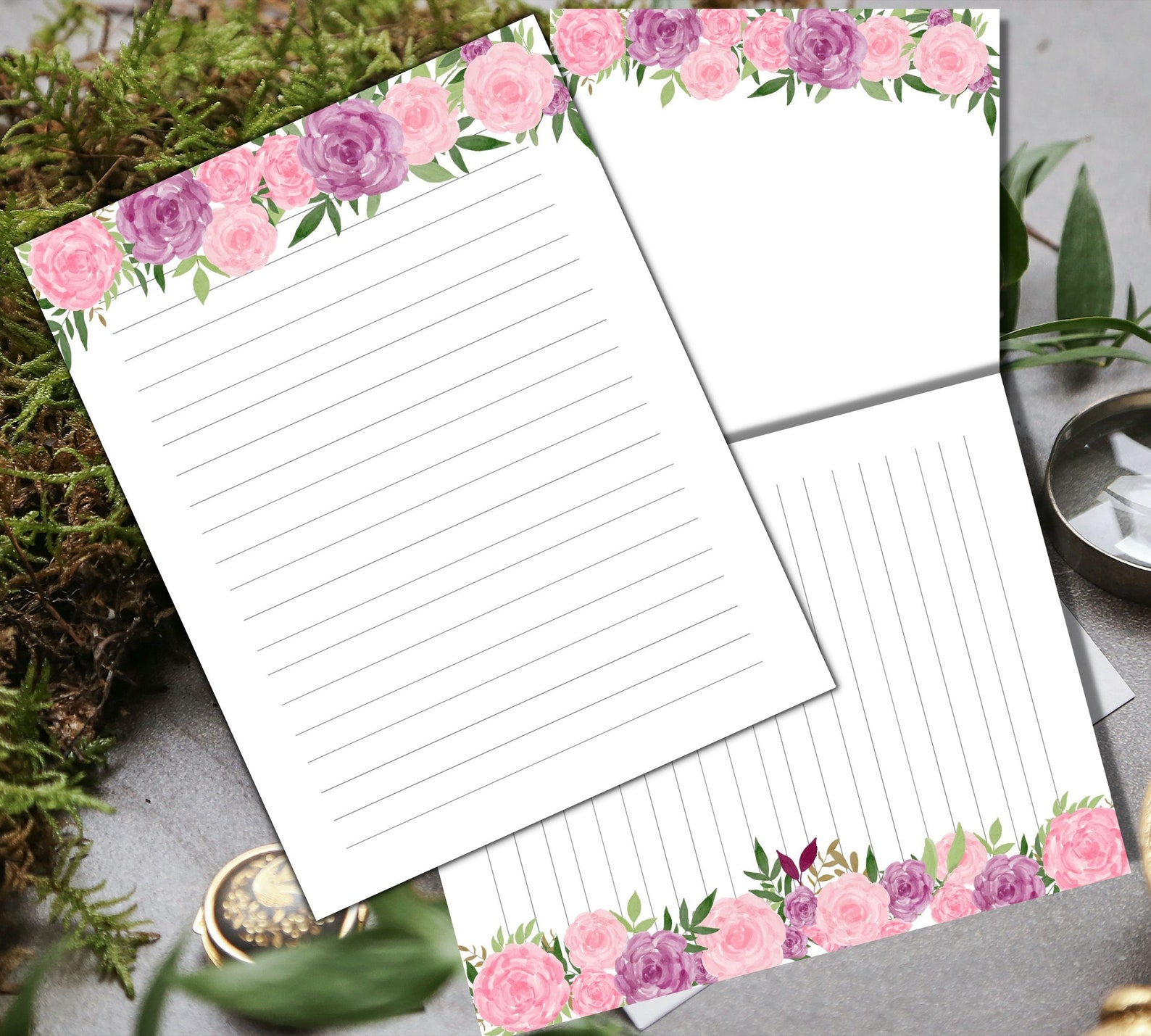 Watercolor Roses Printable Stationery Set of 6 Digital - Etsy