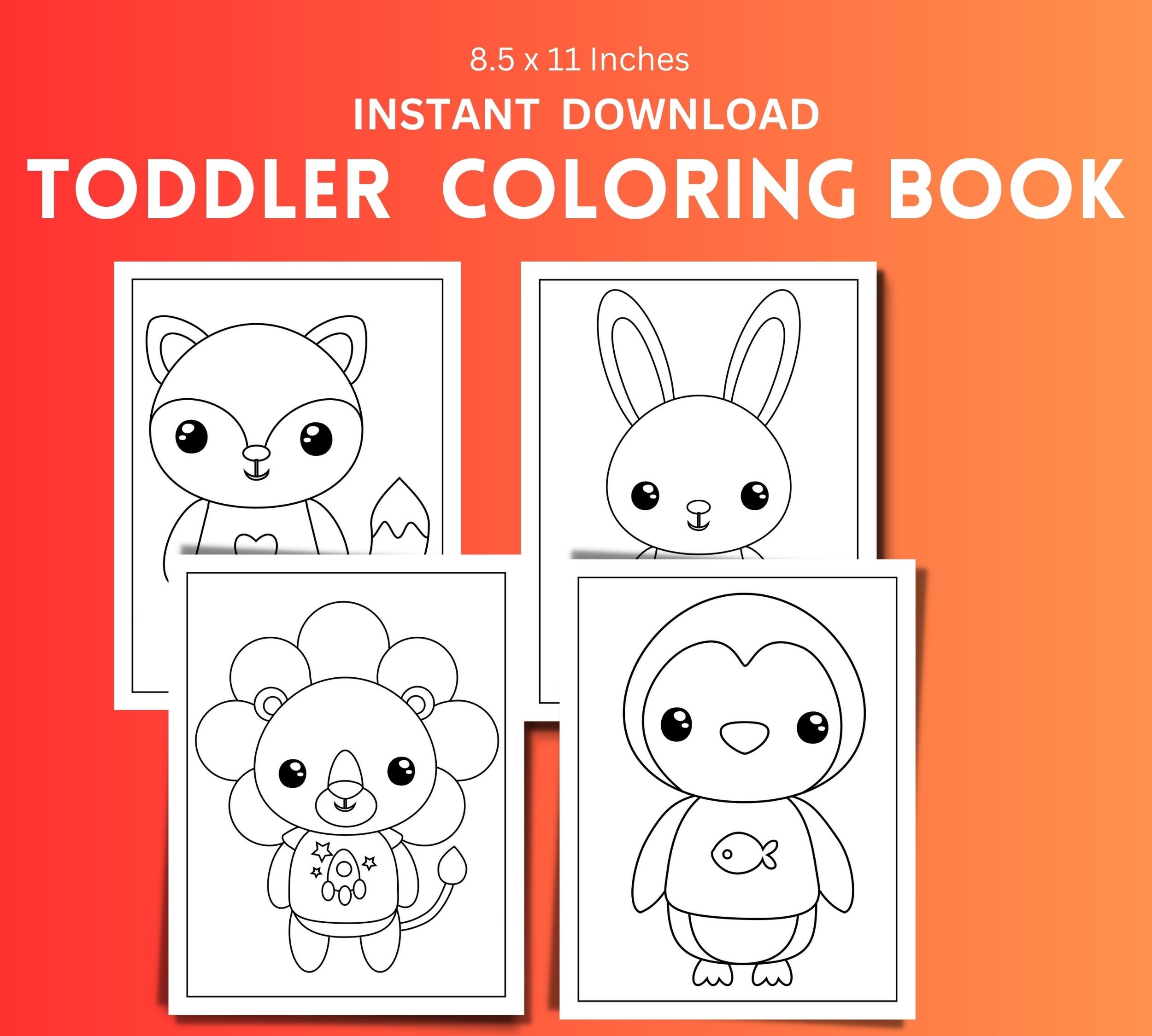 Toddler Coloring Book, Cute Animals and Simple, Instant Download Book ...