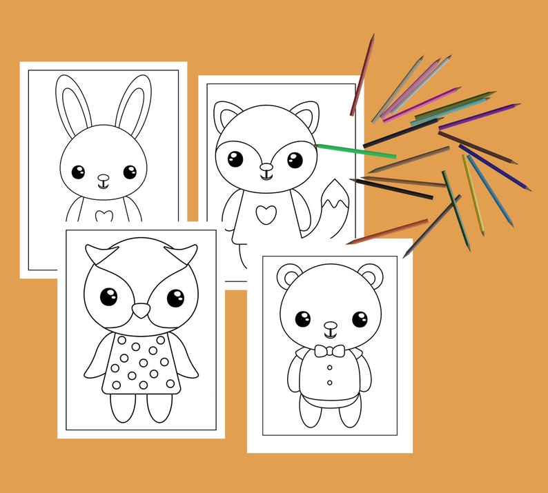 Toddler Coloring Book, Cute Animals and Simple, Instant Download Book ...