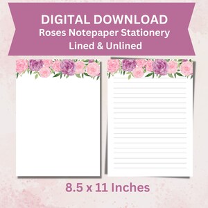 Watercolor Roses Printable Stationery Set of 6 Digital - Etsy