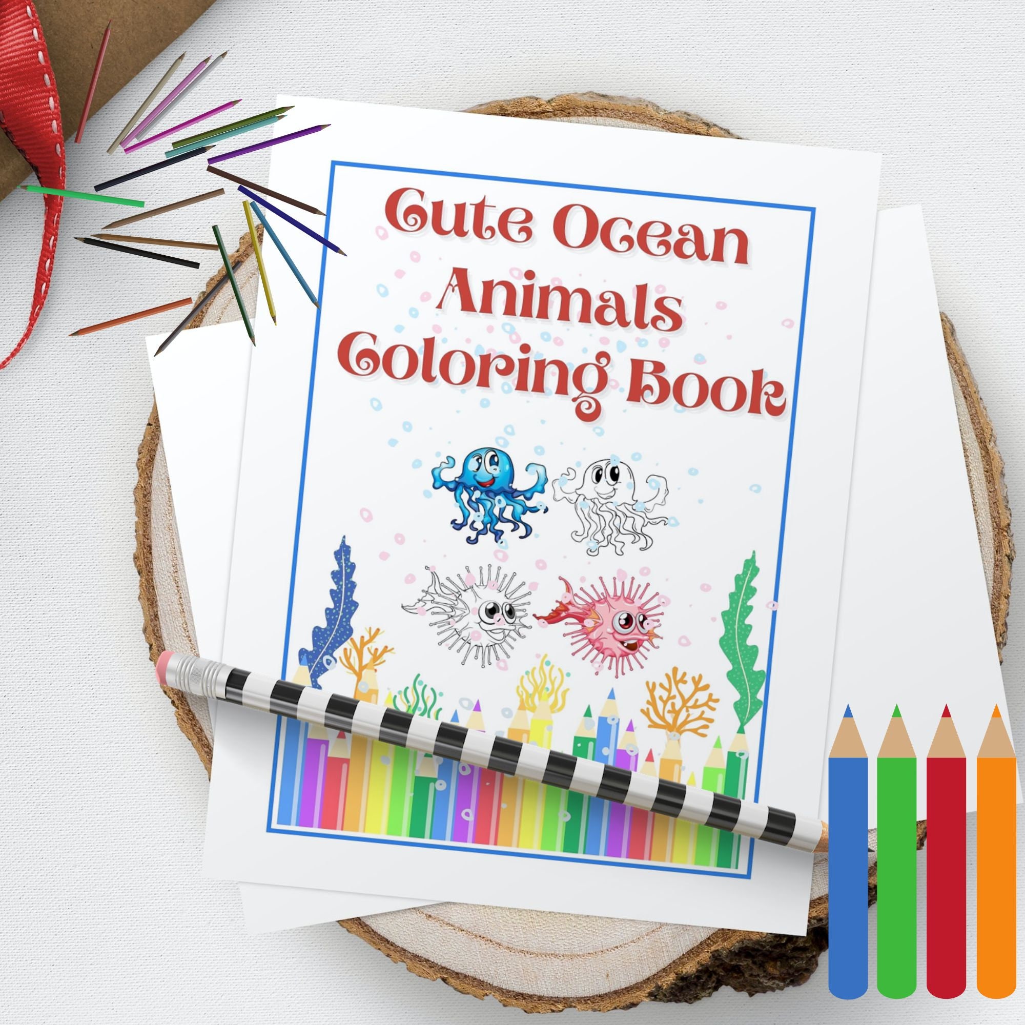 Coloring Book Ocean Cute Animals Digital Coloring Book Kids 4-8 Boy and ...