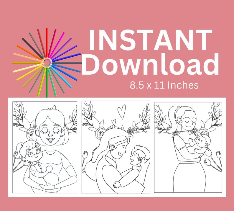 Mothers Day Coloring Book, Mothers Day Printable, Coloring Pages for ...