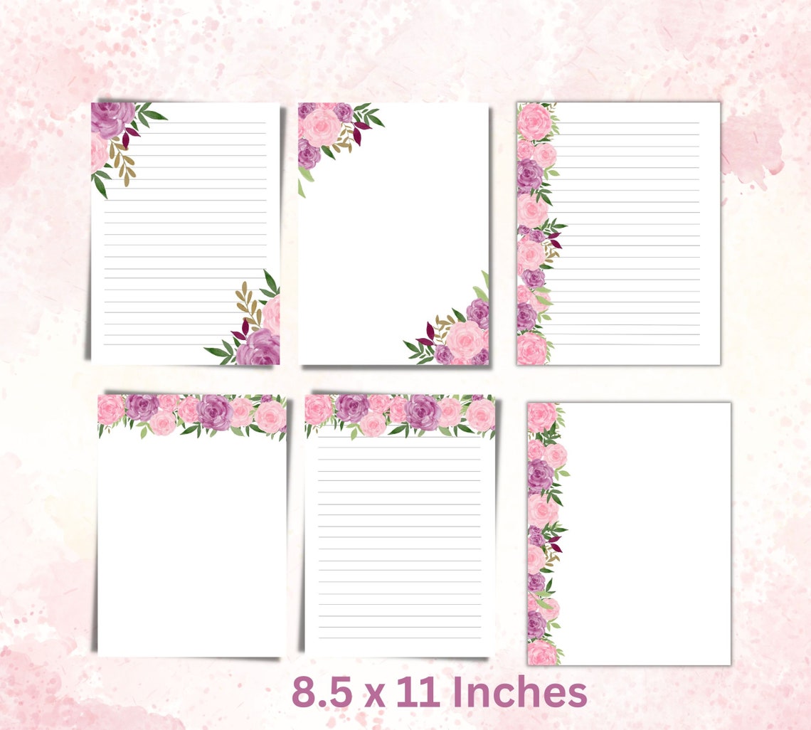 Watercolor Roses Printable Stationery Set of 6 Digital - Etsy