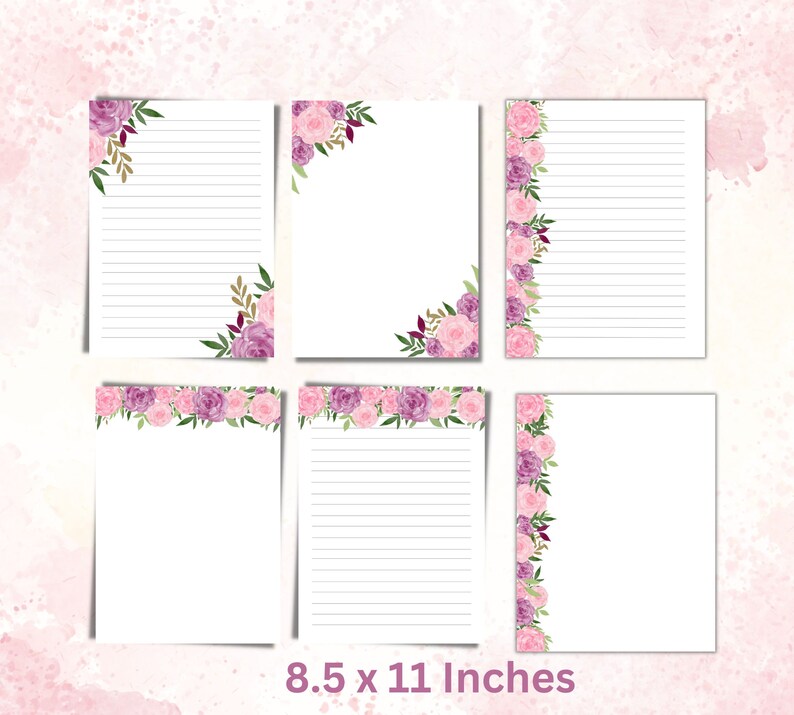 Watercolor Roses Printable Stationery Set of 6 Digital - Etsy