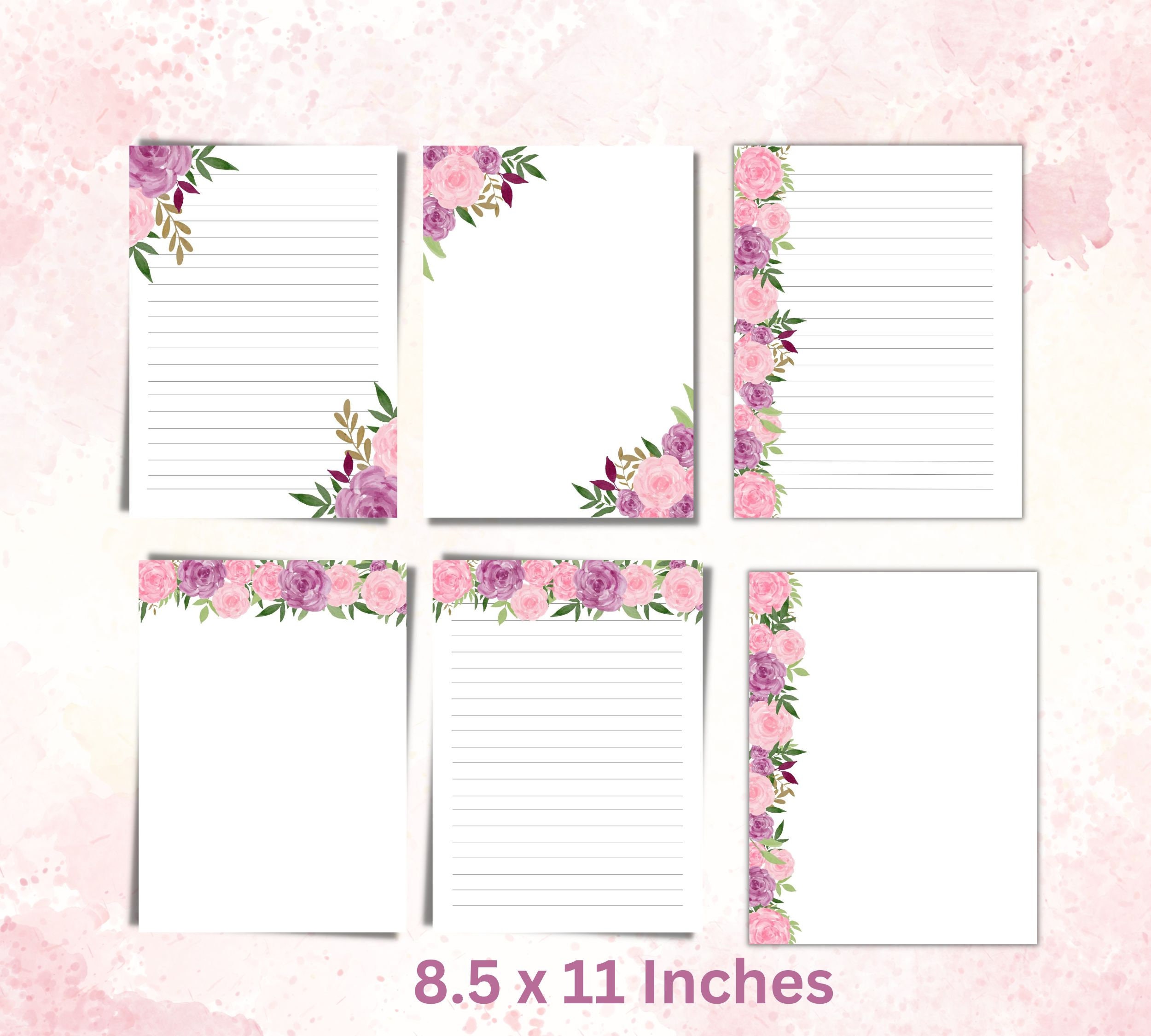 Watercolor Roses Printable Stationery, Set of 6 Digital Download ...