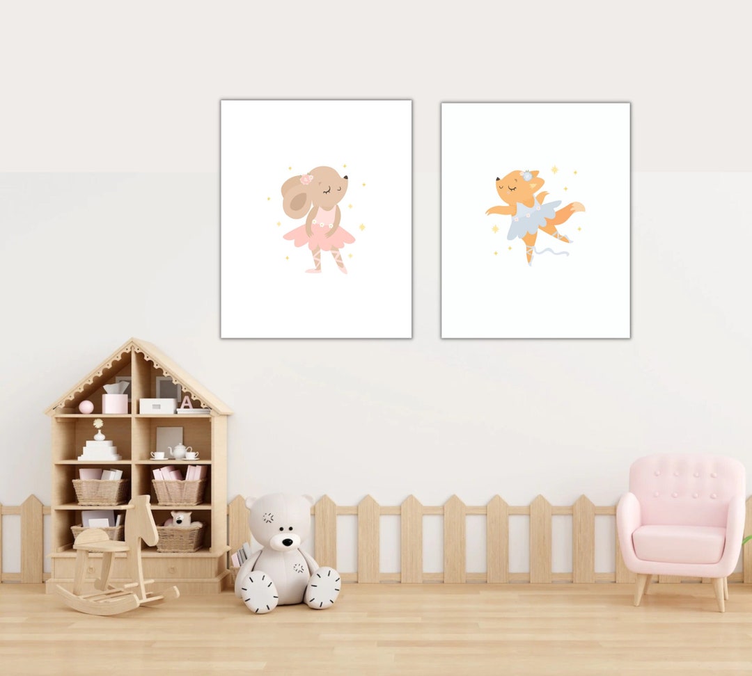 Mouse and Fox Ballet: Whimsical Digital Posters, Ballerina Little Girls ...