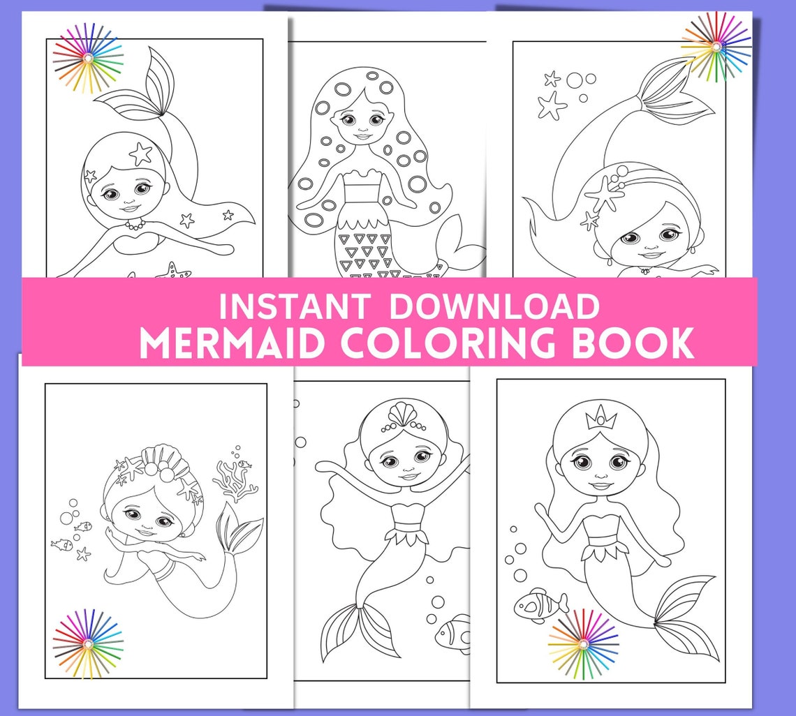 Mermaid Coloring Book, Mermaid Kids Coloring Pages, Girl Gift, Kids ...