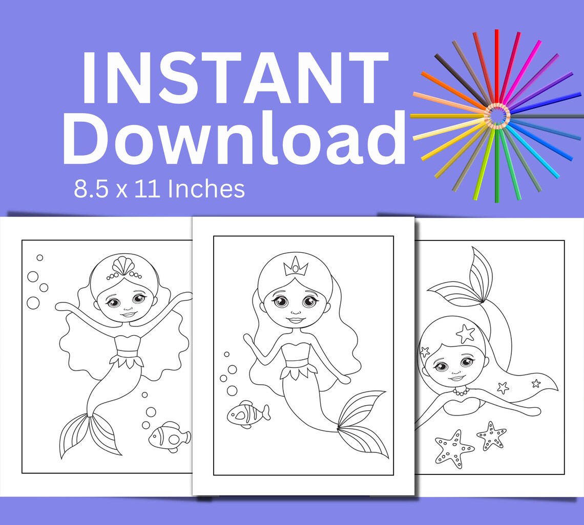 Mermaid Coloring Book, Mermaid Kids Coloring Pages, Girl Gift, Kids ...