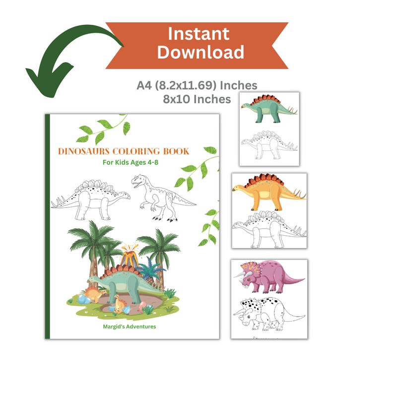 Coloring Book Dinosaurs Digital Kids Coloring Book 4-8 Gift for Boys ...