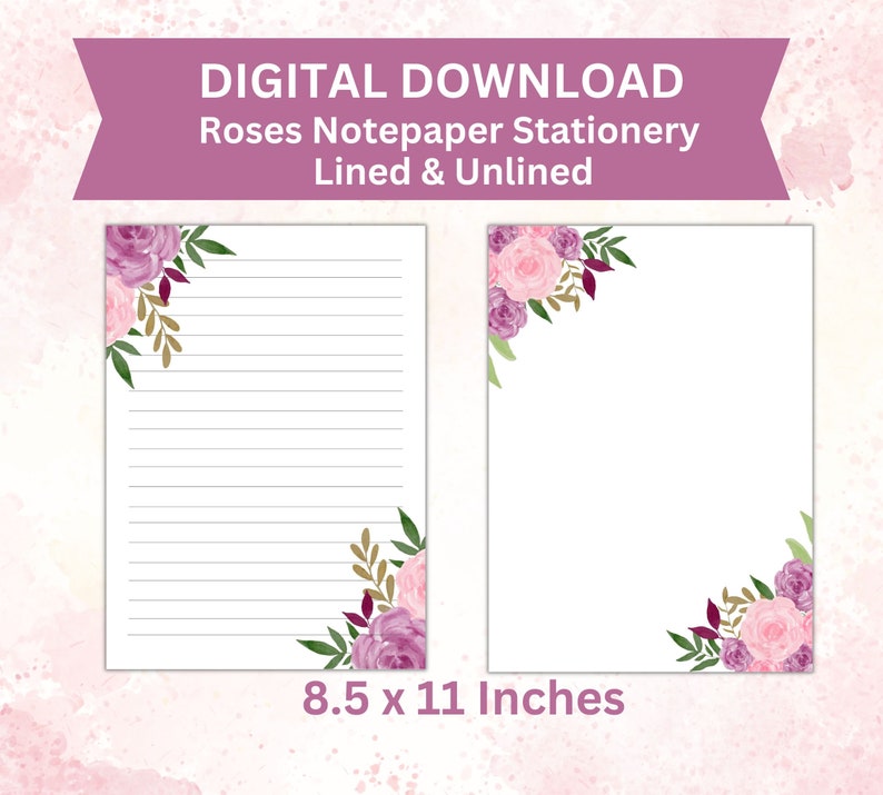 Watercolor Roses Printable Stationery Set of 6 Digital - Etsy